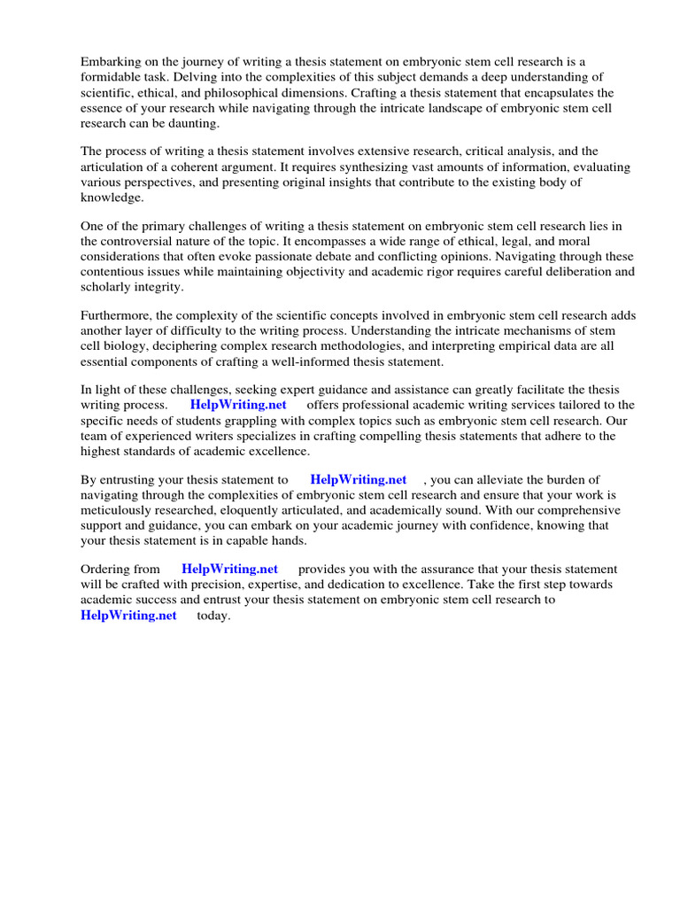 Thesis Statement On Embryonic Stem Cell Research | PDF | Stem Cell ...