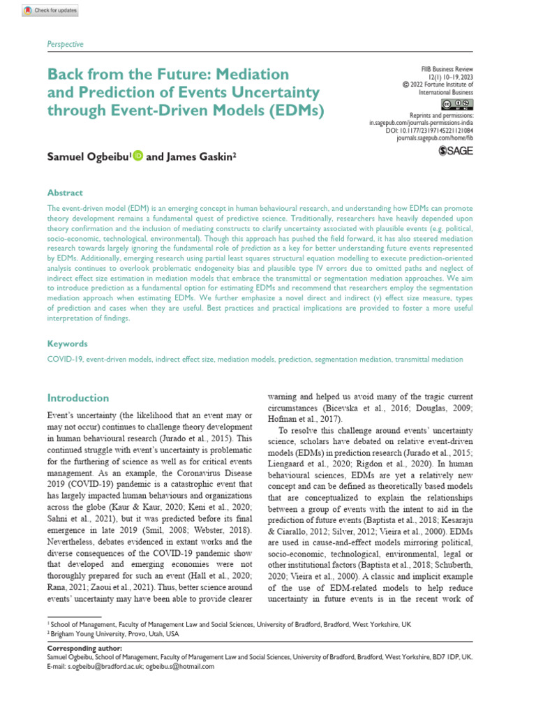 Ogbeibu Gaskin 2022 Back From The Future Mediation and Prediction of Events Uncertainty Through ...