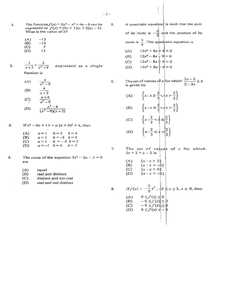 Add Maths Multiple Choice - 2017 | PDF Add Maths Multiple Choice - 2017 | PDF