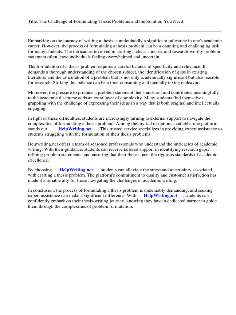 Formulating Thesis Problem | PDF | Thesis | Experience