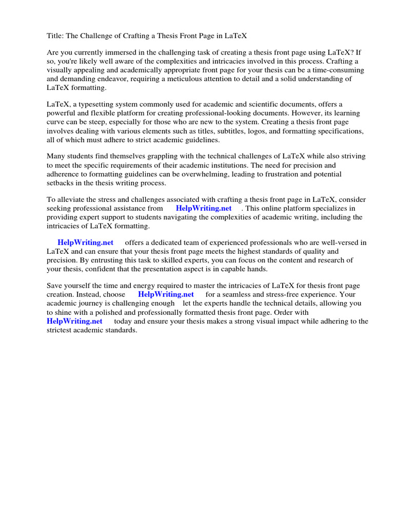 Thesis Front Page Latex Pdf