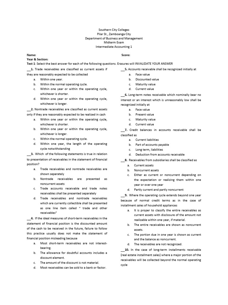 Ia1 Midterm | PDF | Interest | Bad Debt