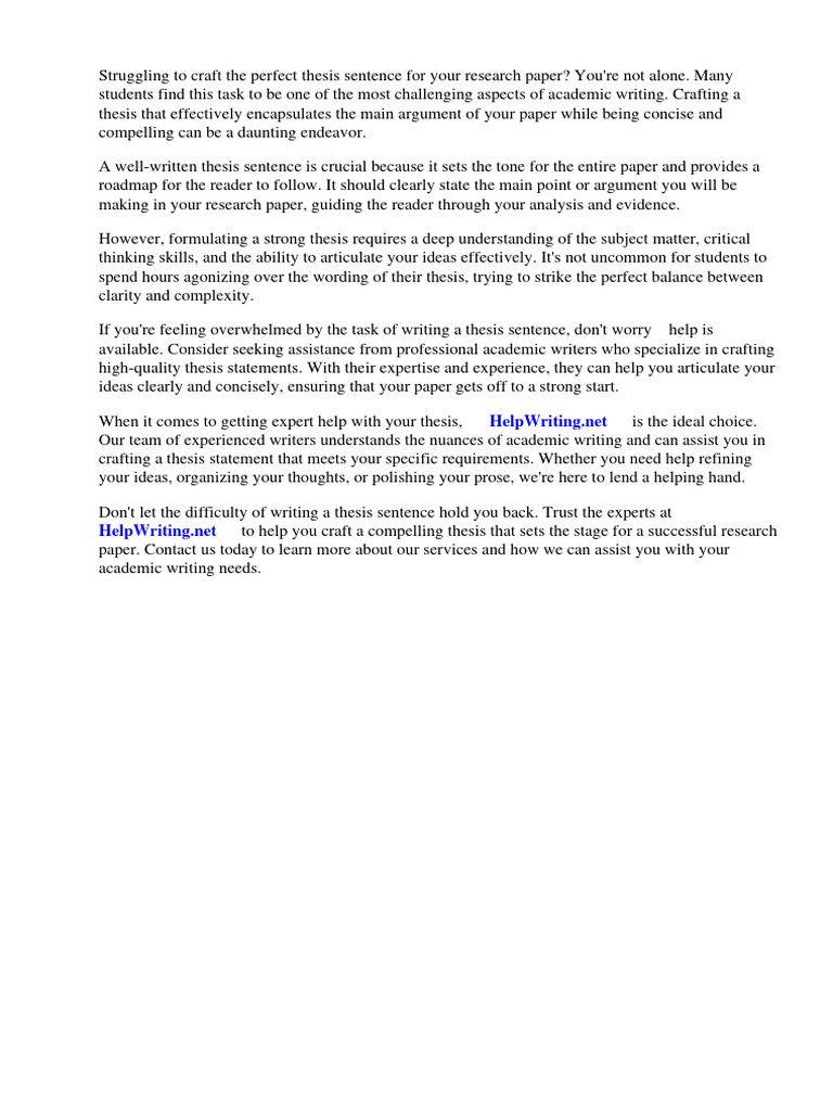 Example of A Thesis Sentence For A Research Paper | PDF | Essays | Thesis