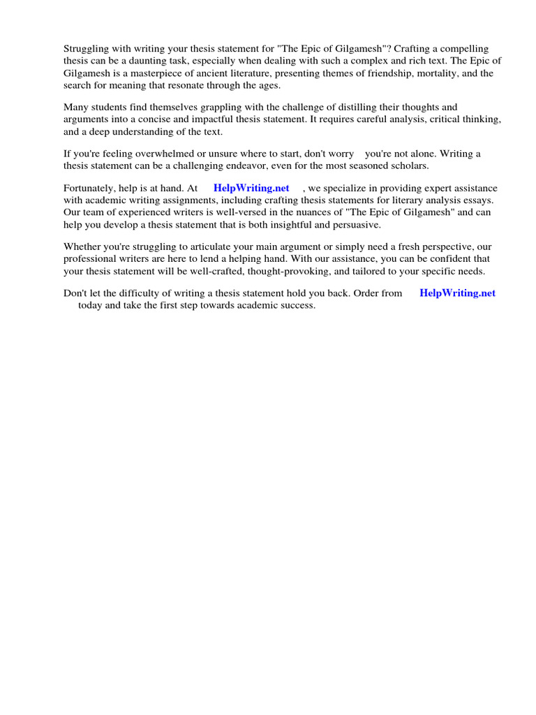 Thesis Statement Examples for the Epic of Gilgamesh | PDF | Epic Of Gilgamesh