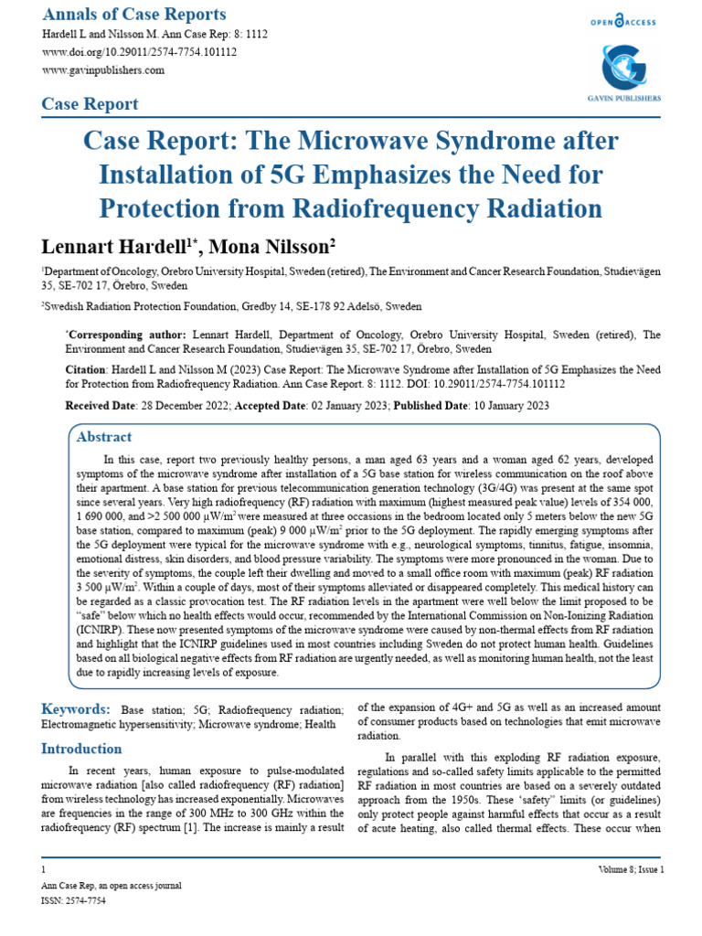 Case Report The Microwave Syndrome After Installation of 5G Emphasizes The Need For Protection ...