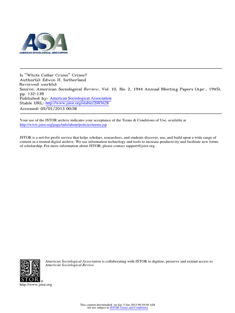 Sutherland - White Collar Crime-Crime - 1944 | PDF | Crimes | Crime ...