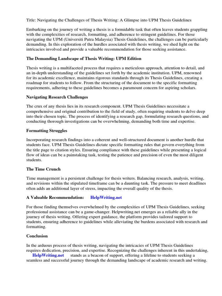 Upm Thesis Guidelines | PDF | Thesis