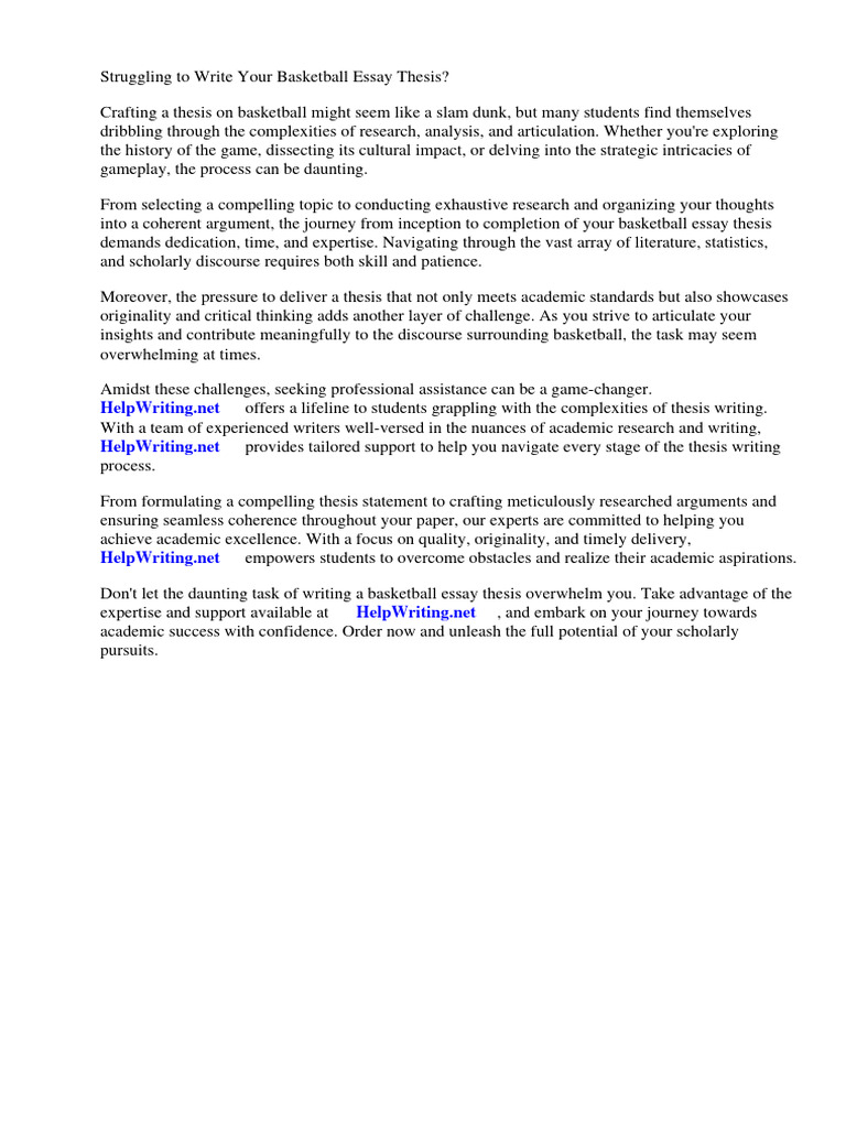 Basketball Essay Thesis | PDF | Essays | Sports