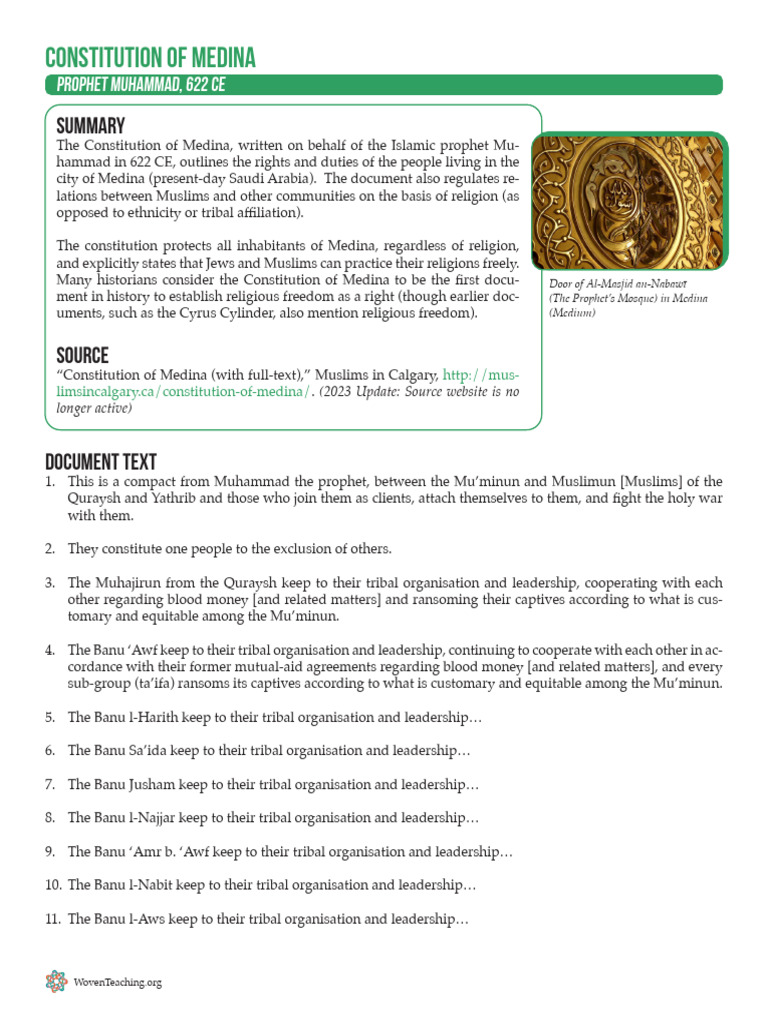 Constitution of Medina: Religious Freedom | PDF | Medina | Muhammad