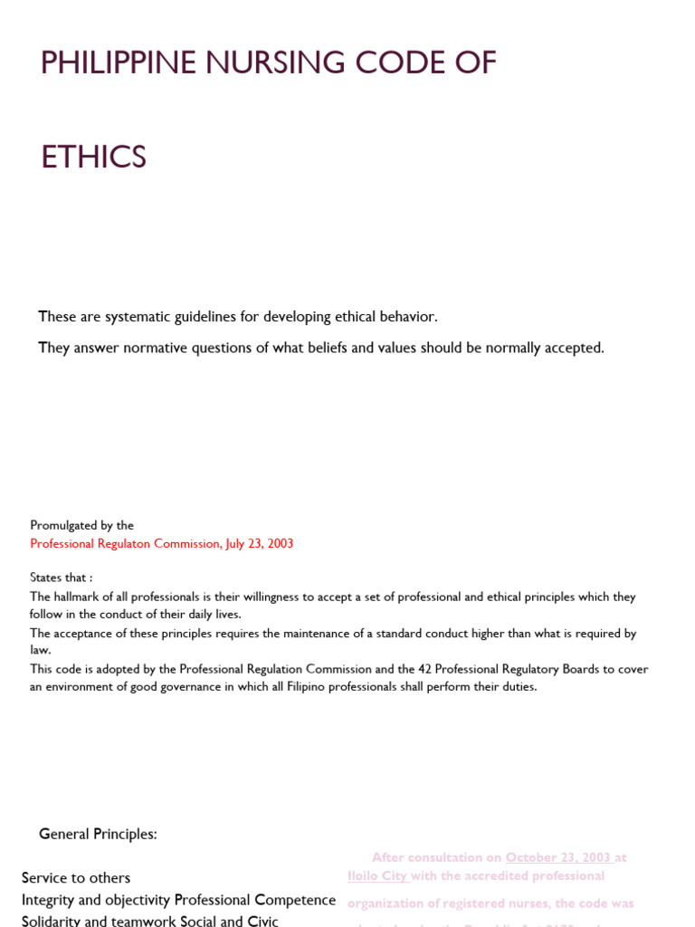 Philippine Nursing Code of Ethics | PDF