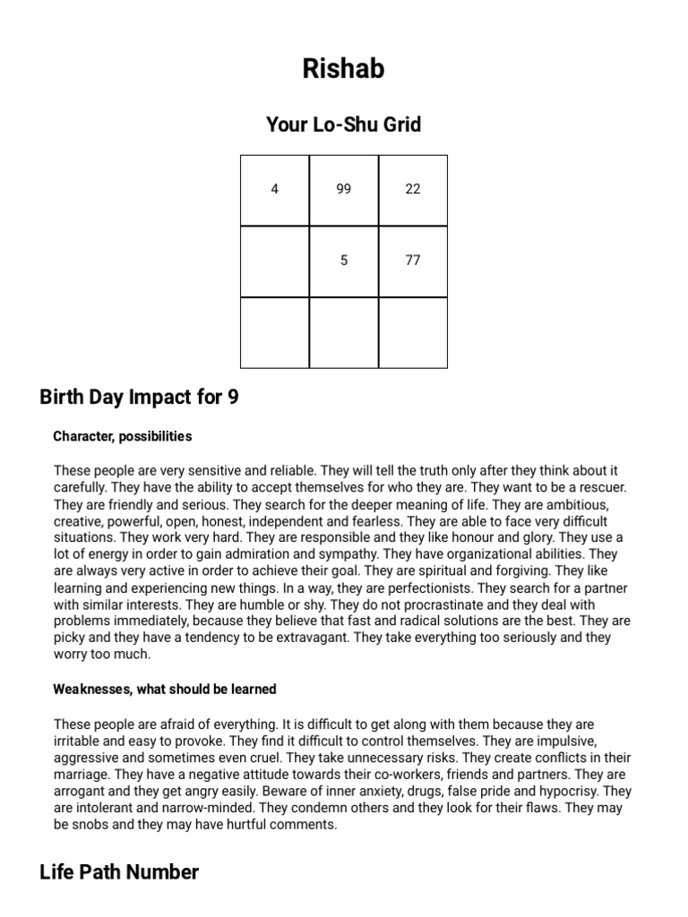 Rishab NumberoScop Lo-Shu-Grid | PDF | Intuition | Creativity