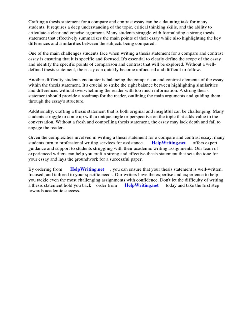 Thesis Statement Compare Contrast Essay Examples | PDF | Essays | Thesis