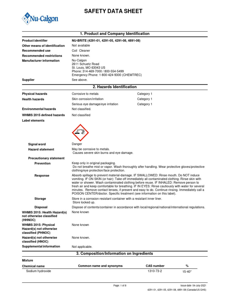 Msds Nu Brite | PDF | Firefighting | Personal Protective Equipment
