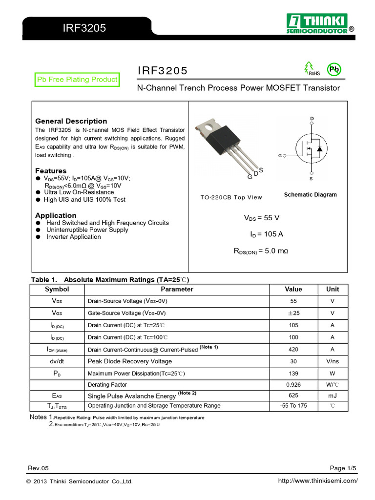 IRF3205 | PDF | Field Effect Transistor | Mosfet