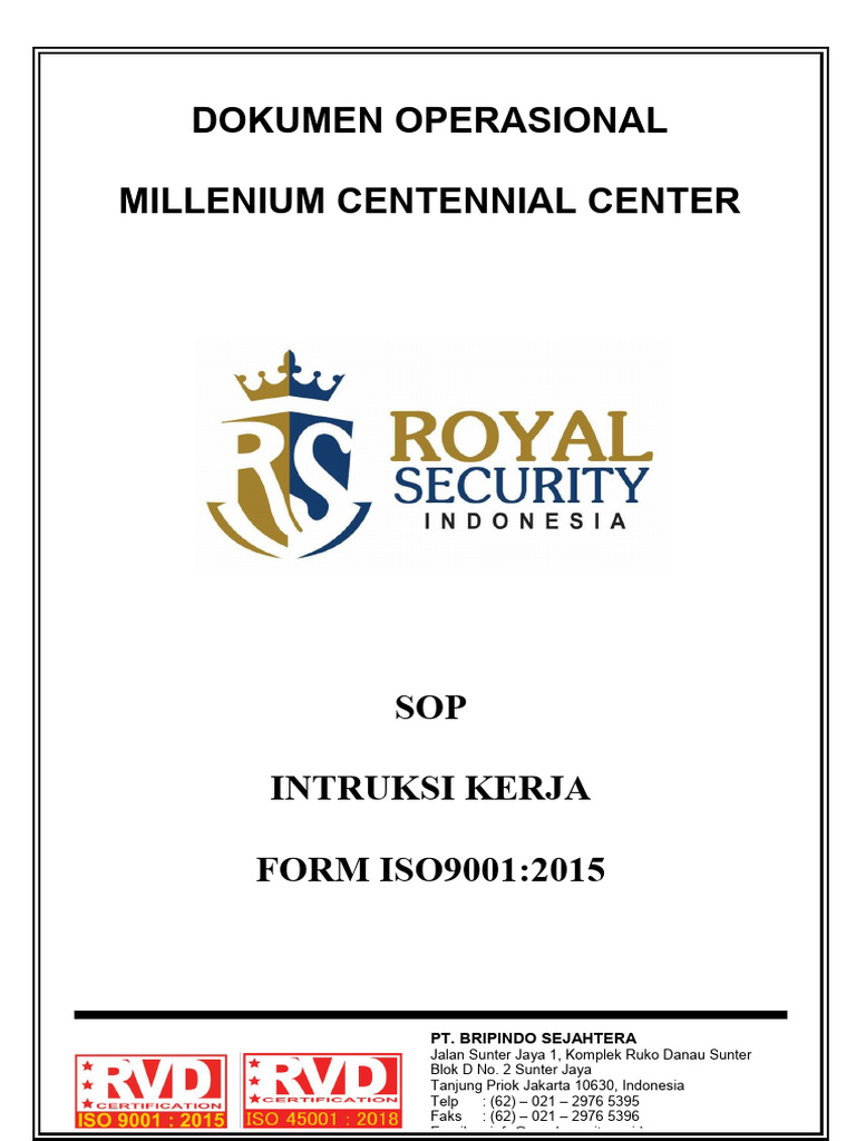 Standard Operating Procedure - Millenium Centennial Center 2024 | PDF