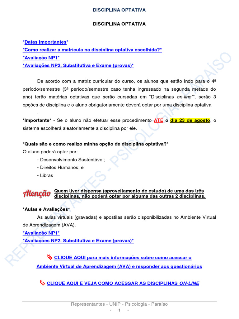 Disciplina Optativa | PDF