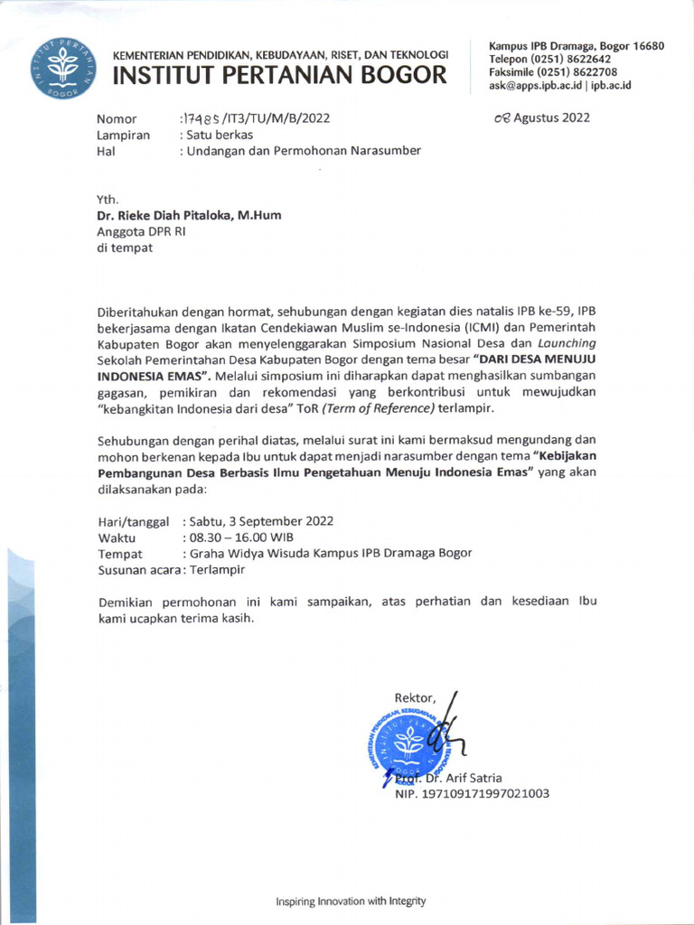 Undangan Dan Permohonan Narasumber - DPR RI | PDF