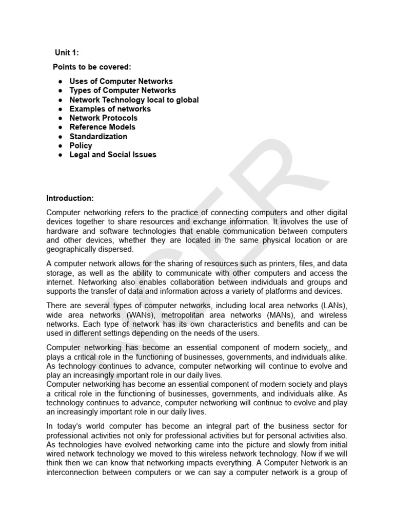 Cncc Unit 1 Introduction To Computer Networks Notes Part 1 Pdf 1319