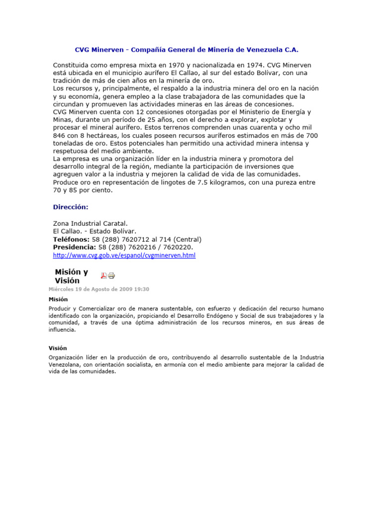 CVG Minerven: Oro y Desarrollo en Venezuela | PDF | Minería | Venezuela