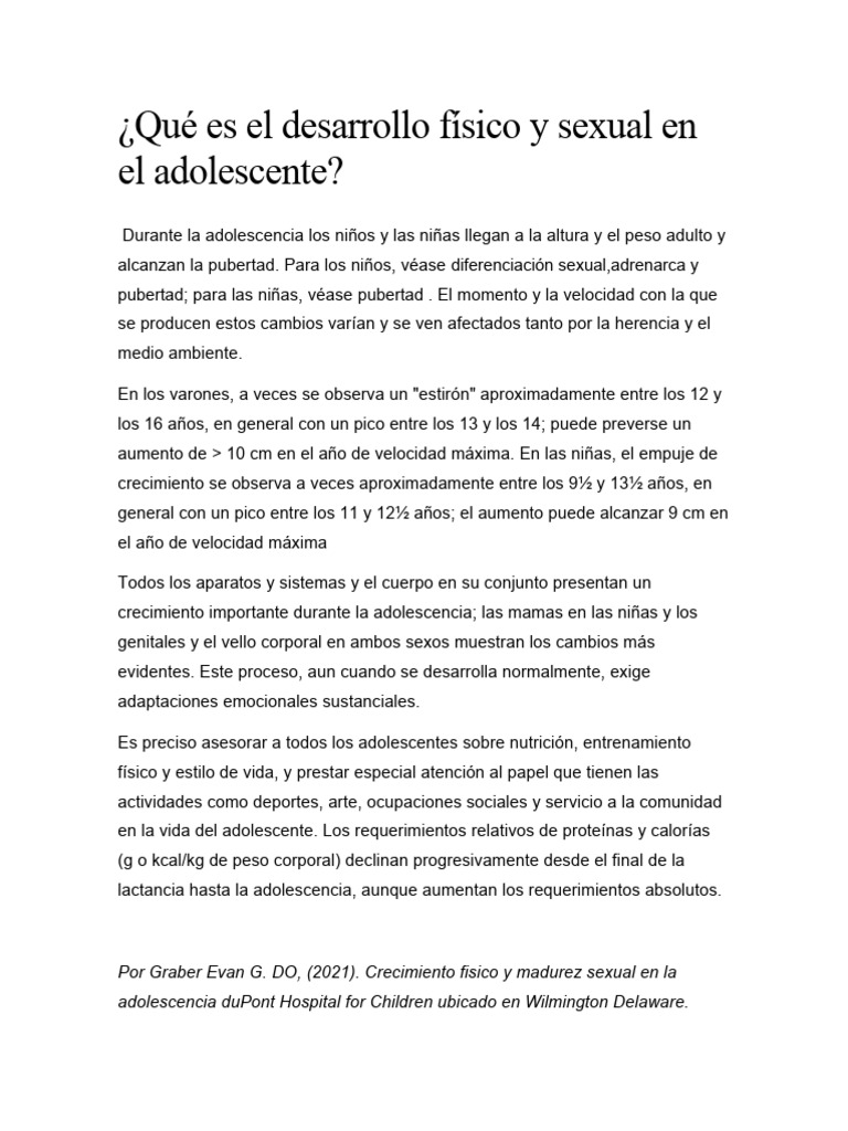 Qué Es El Desarrollo Físico y Sexual en El Adolescente | PDF | Adolescencia | Pubertad