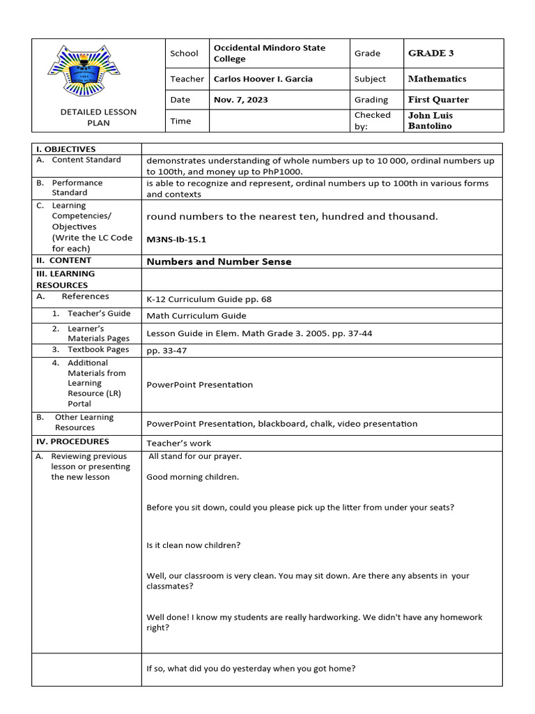 Carlos Hoover Garcia Rounding Off Numbers Math LP | PDF | Curriculum | Learning