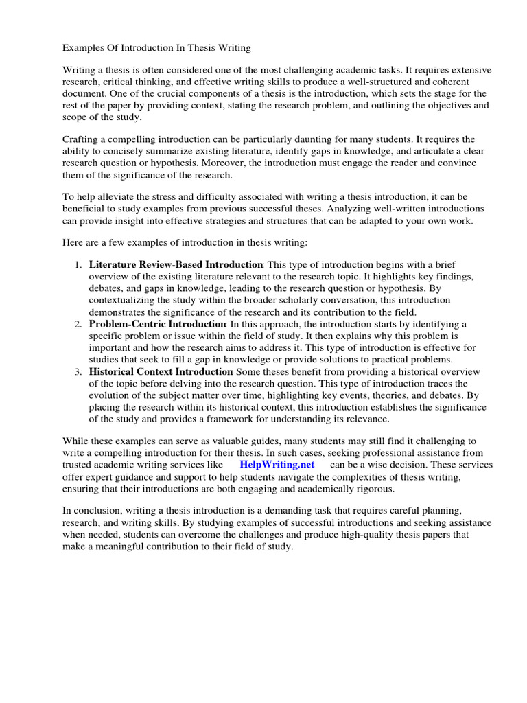 Examples of Introduction in Thesis Writing | PDF | Essays | Thesis