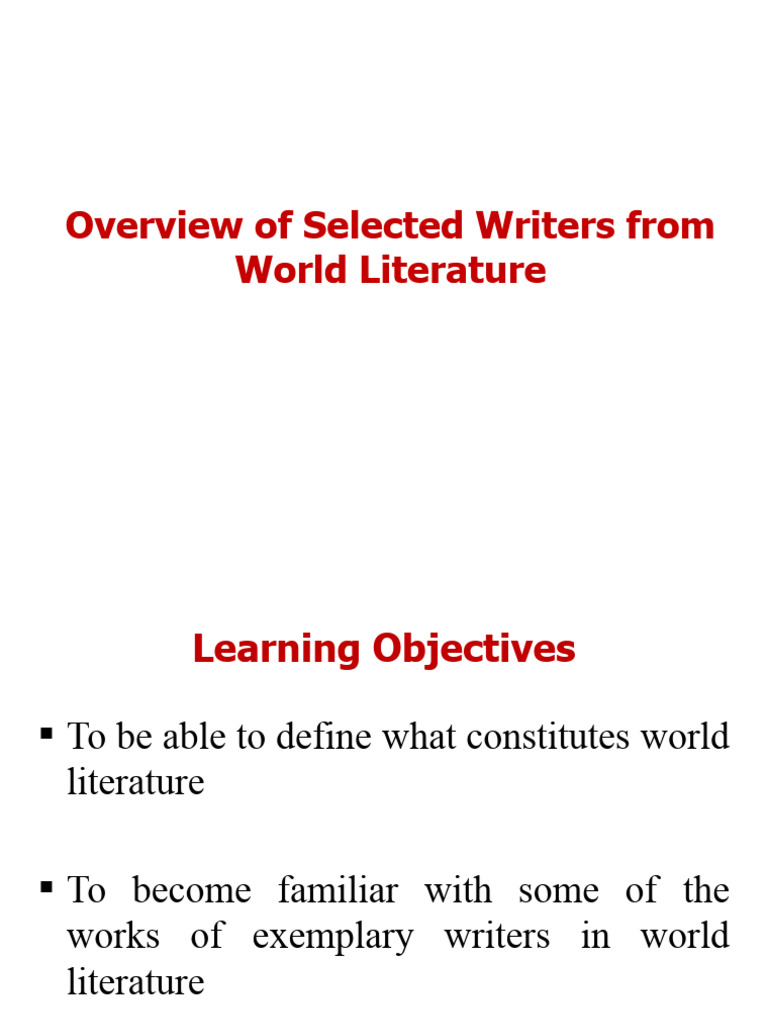 Overview of World Literature Writers | PDF | William Shakespeare