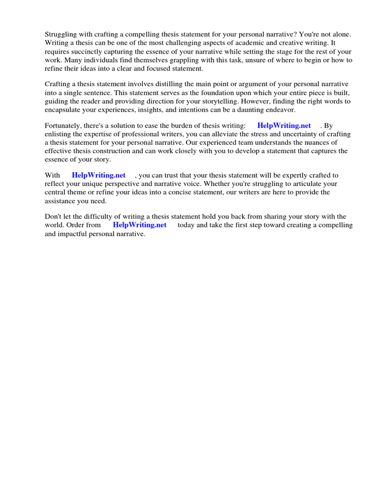 Example Thesis Statement Personal Narrative | PDF