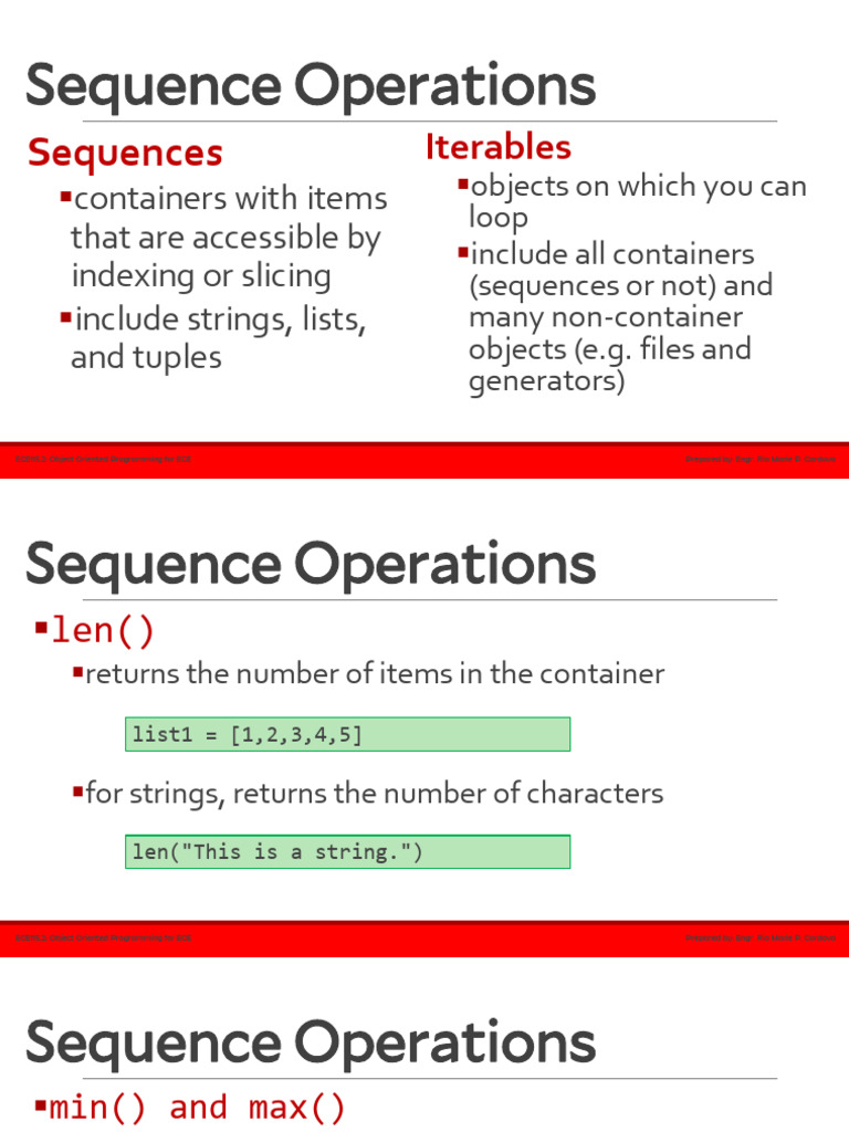 Python Programming Lecture 3 Sequence Operations Pdf Sequence String Computer Science 1710