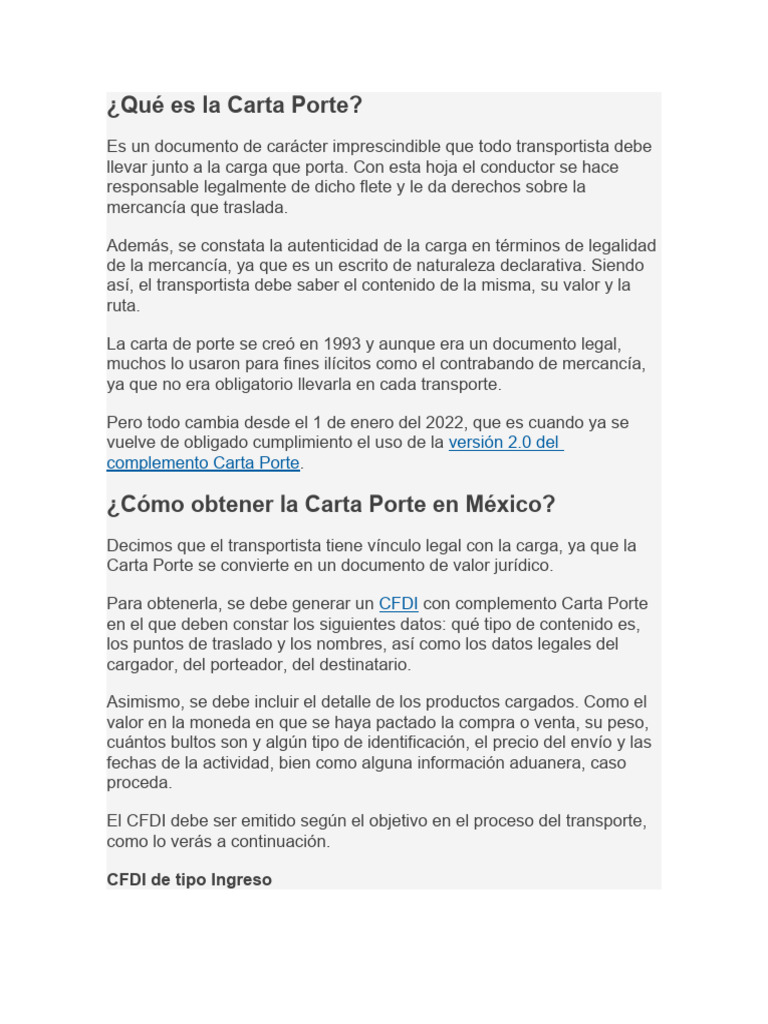 Qué Es La Carta Porte | PDF | Economias