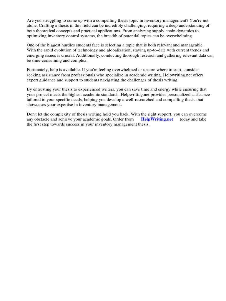 Inventory Management Thesis Topics | Download Free PDF | Inventory ...