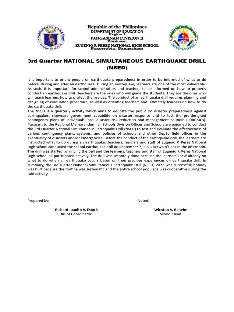 Narrative Report 3rd Quarter NSED 2023 | PDF