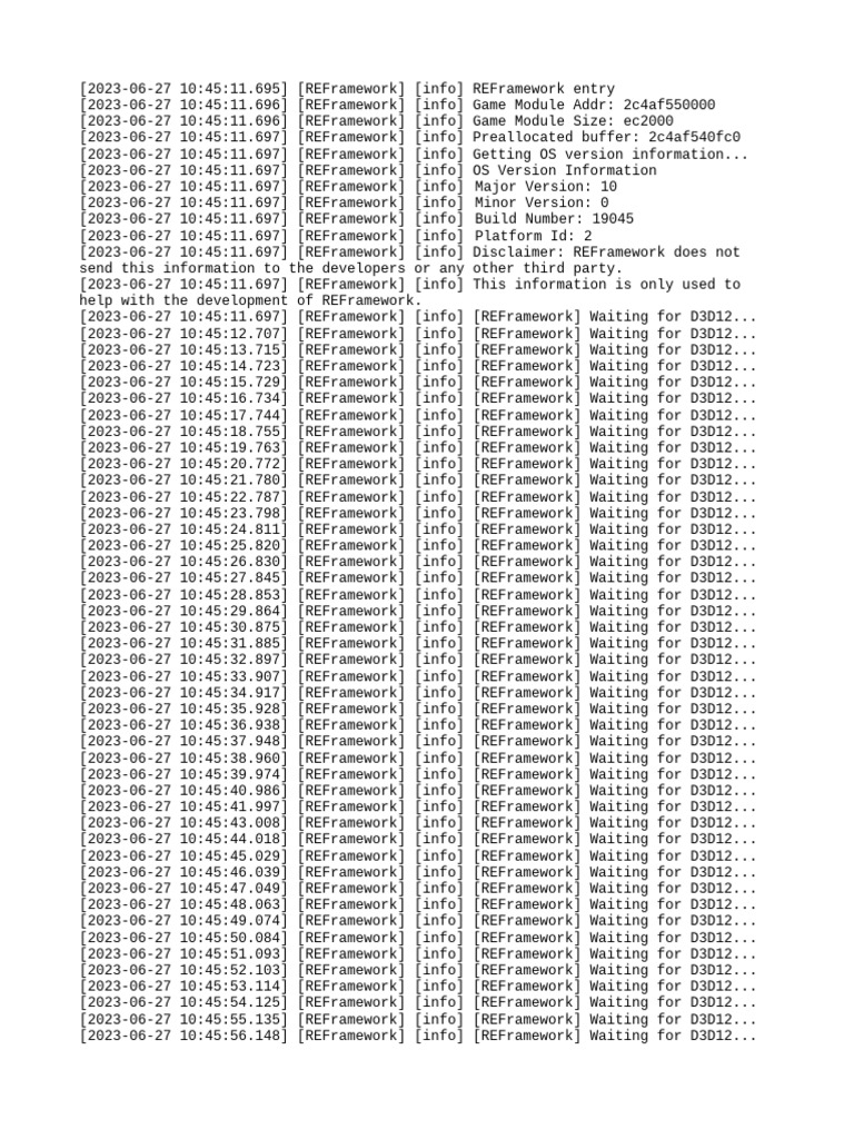 REFramework D3D12 Initialization Log | PDF | Software | Computing