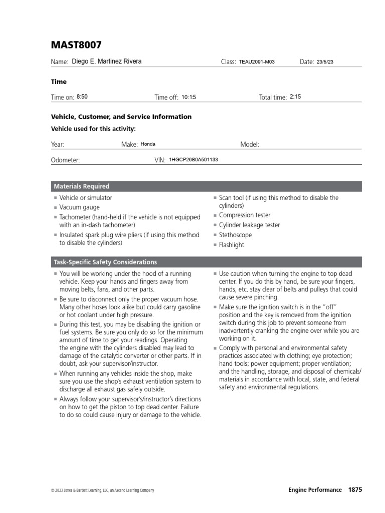 Perform Cylinder Cranking and Running Compression Tests | PDF ...