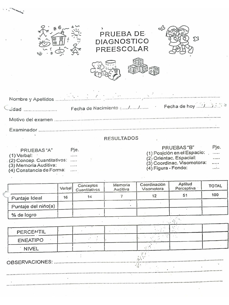 Prueba Preescolar | PDF