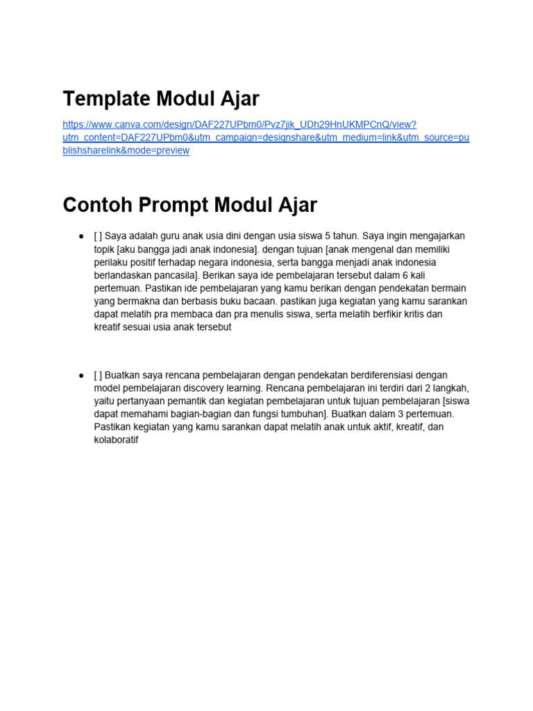 Template Dan Prompt Modul Ajar | PDF | Karier & Perkembangan ...