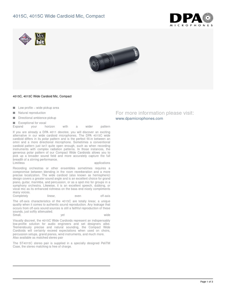 Produktark 4015C | PDF | Microphone | Recording