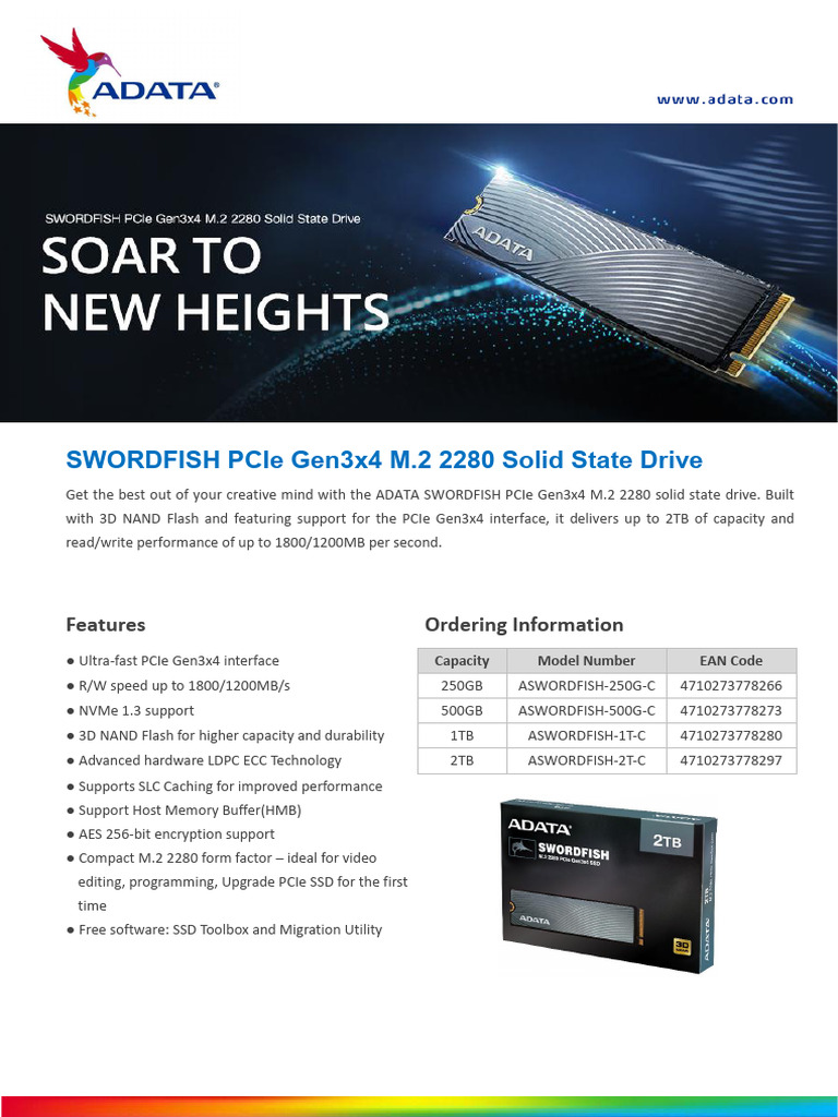 Datasheet - SWORDFISH PCIe Gen3x4 M.2 SSD - EN - 20200624 | PDF