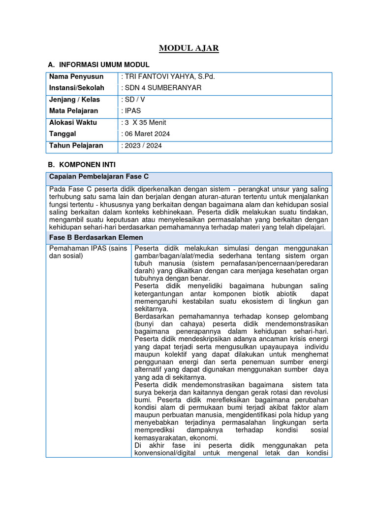 Modul Ajar IPAS Kelas 5 | PDF