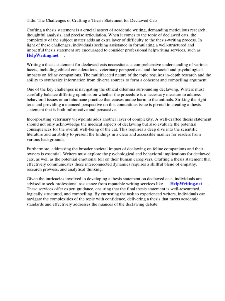 Thesis Statement For Declawed Cats | PDF