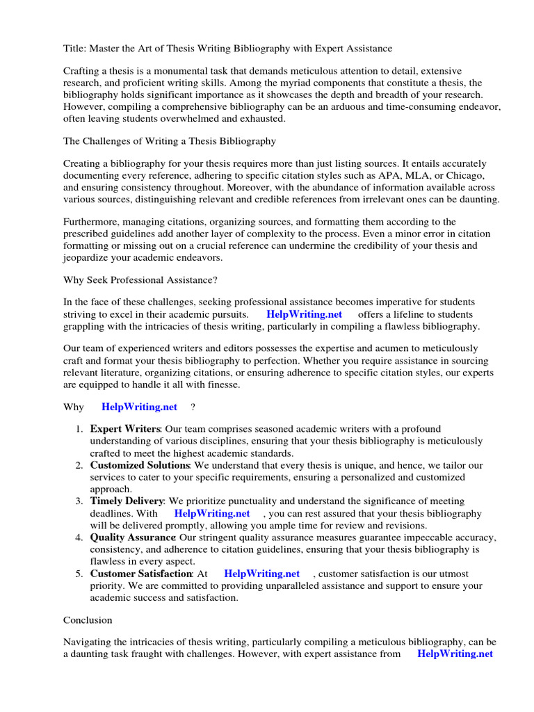 Thesis Writing Bibliography | PDF