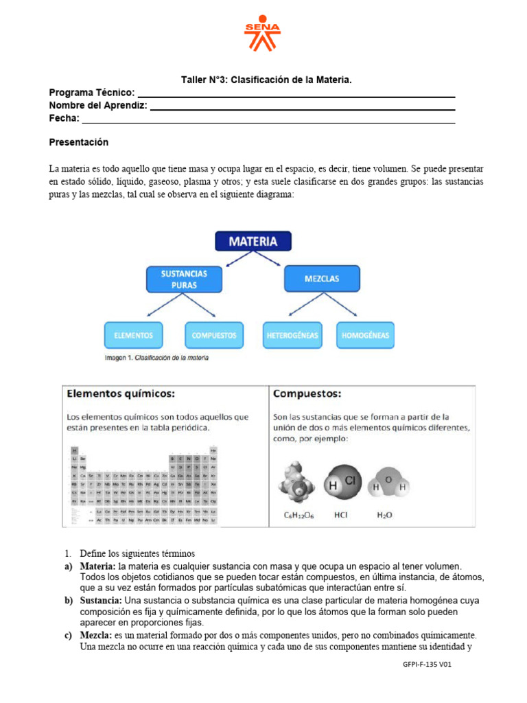 Taller N 3 Clasificación de la Materia (2) (Recuperado) | PDF ...