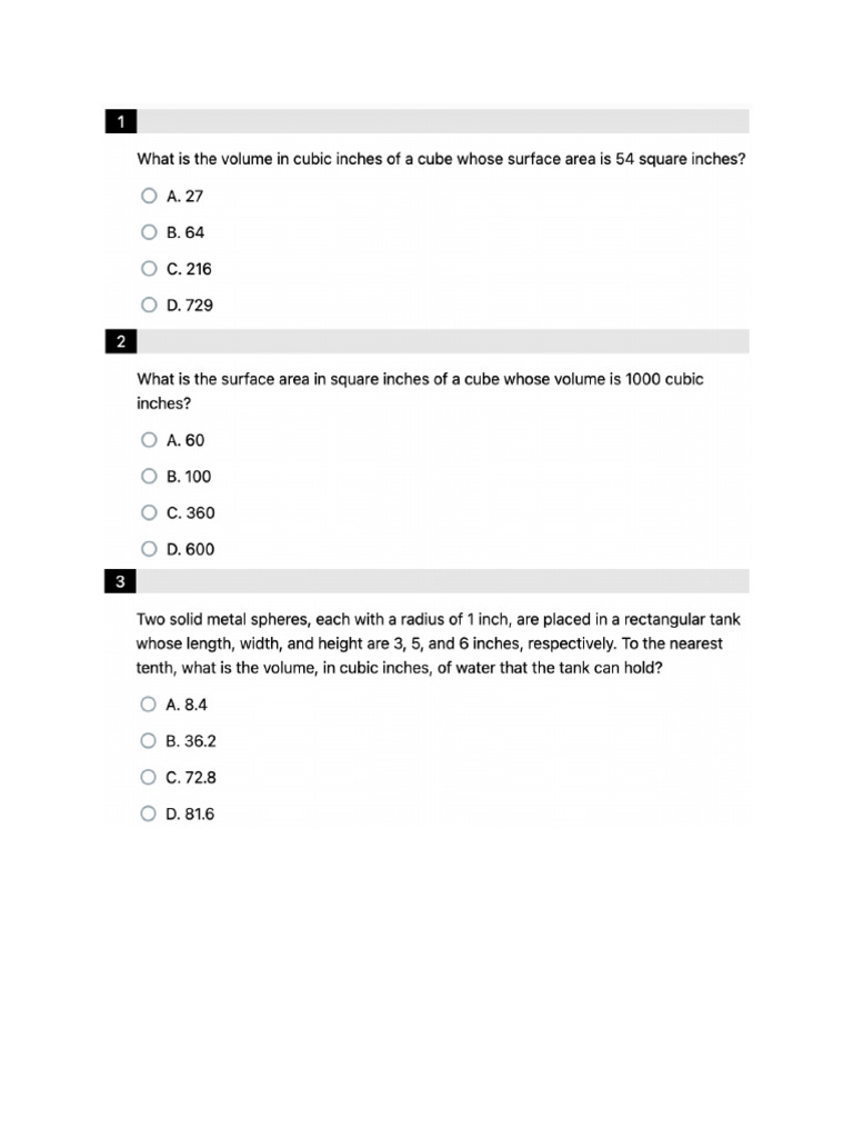 Digital SAT Math Practice Test 18 - Solid Geometry | PDF