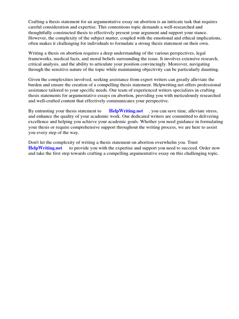 Thesis Statement For An Argumentative Essay On Abortion | PDF