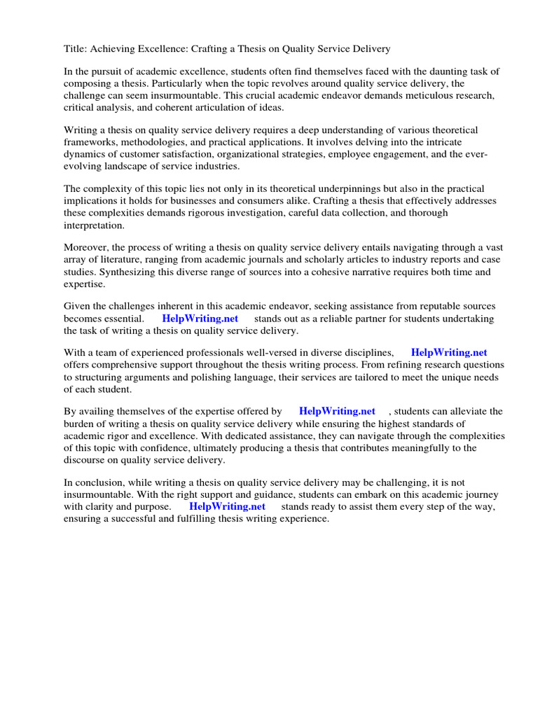 Thesis Writing on Quality Service | PDF | Thesis | Customer Satisfaction