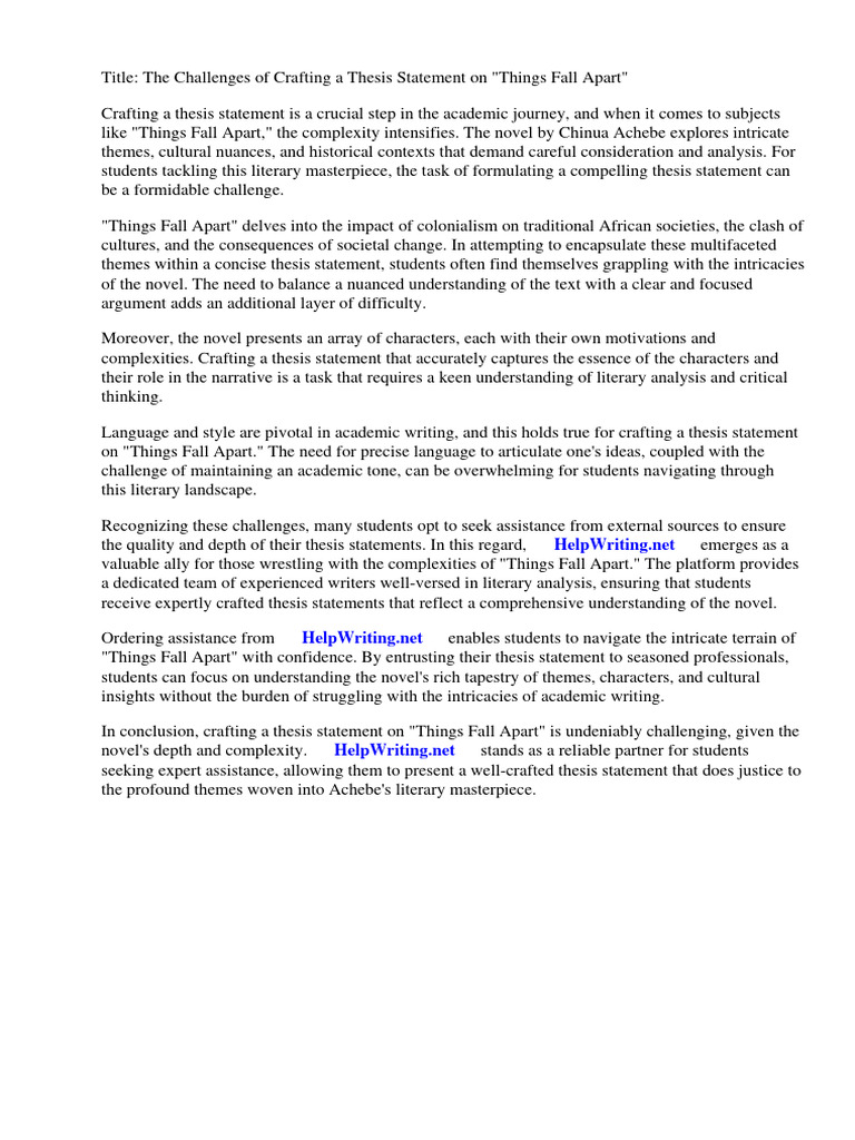 Subject Thesis Statement Things Fall Apart | PDF