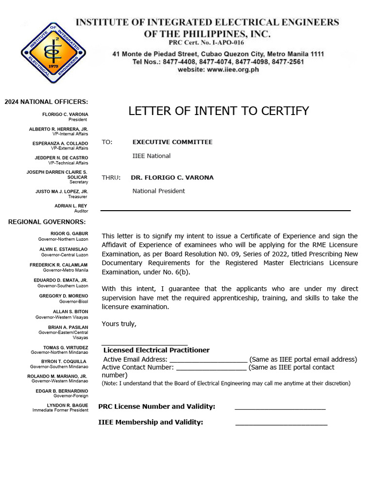 (Annex 1) - LEP Letter of Intent To Certify | PDF