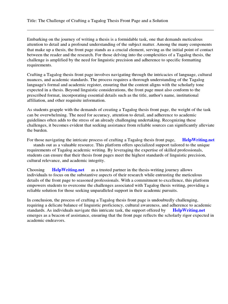 Tagalog Thesis Front Page | PDF | Career & Growth | Language Arts ...