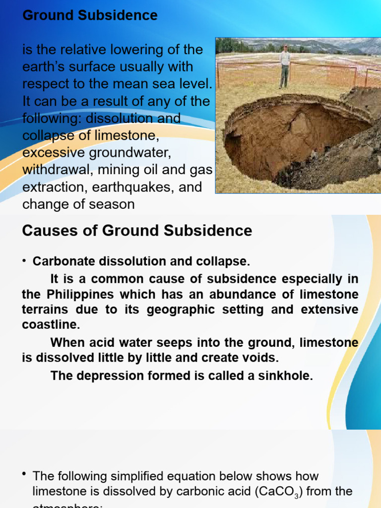Ground Subsidence Presentatiion | PDF | Earth Sciences | Geology