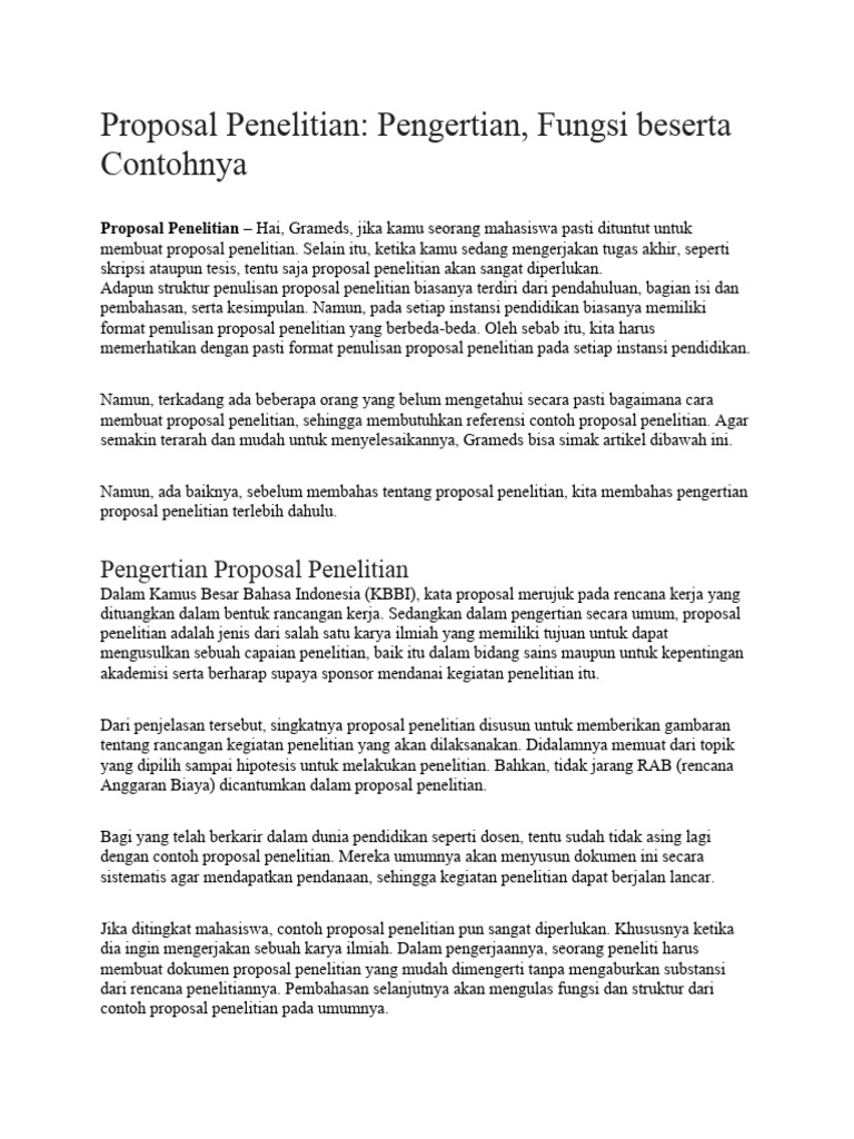 Contoh Proposal Penelitian Lengkap | PDF